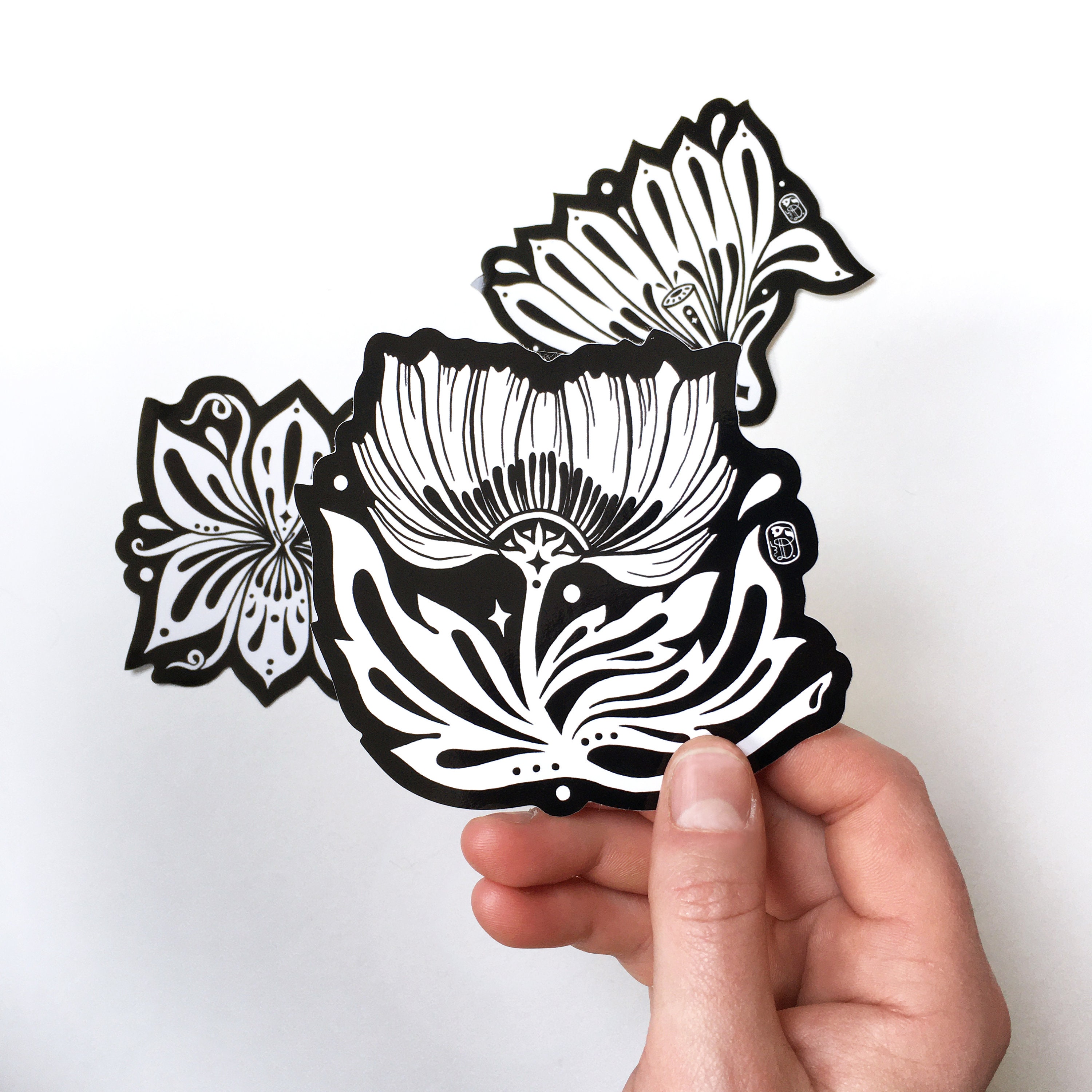 Floral Sticker Pack 3 Black and White Flower Stickers - Etsy