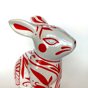 Hand Painted Upcycled Ceramic Rabbit - Vintage Bunny Handpainted With ...