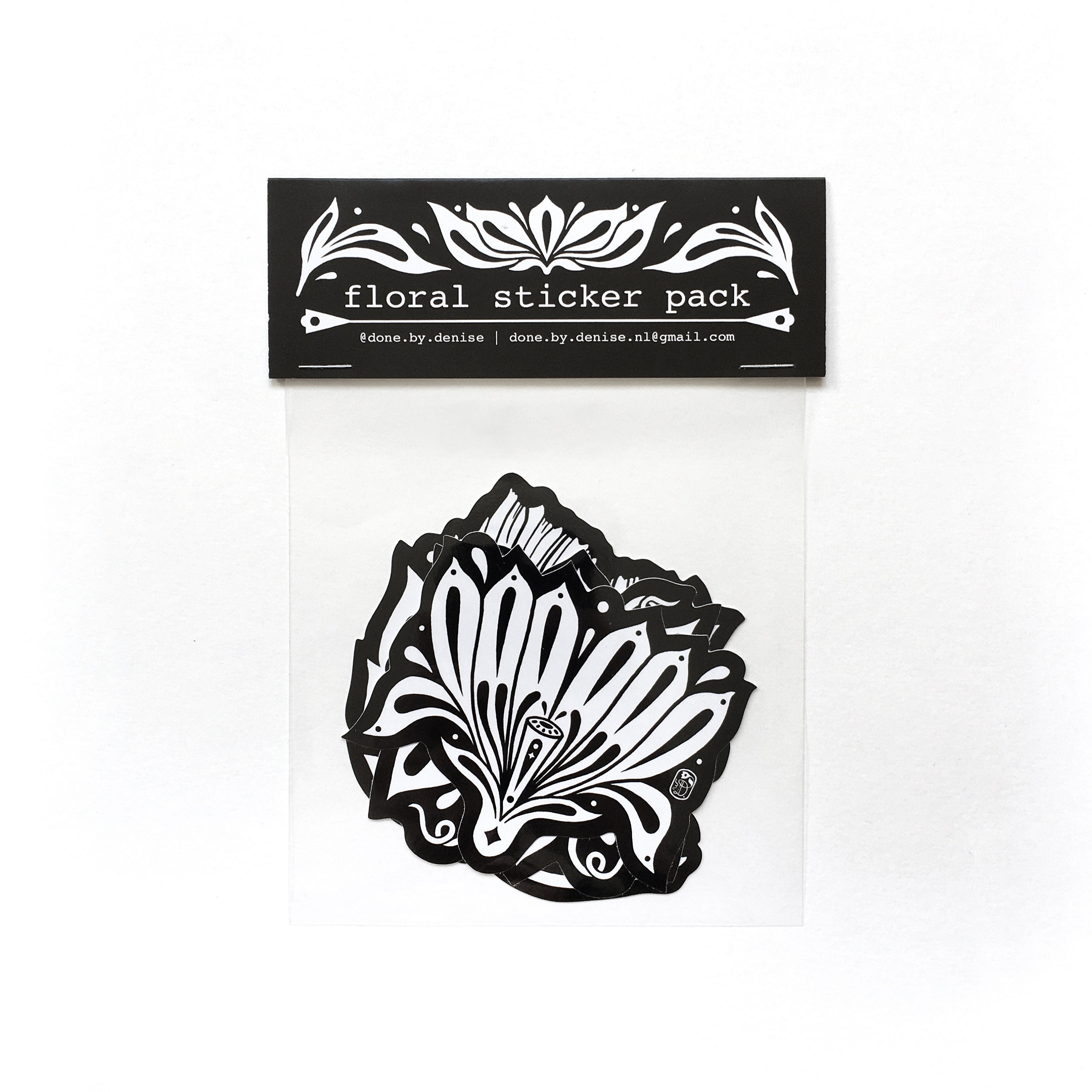 Floral Sticker Pack 3 Black and White Flower Stickers - Etsy