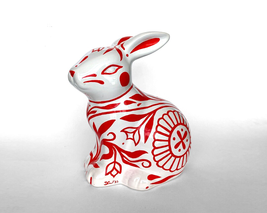 Hand Painted Upcycled Ceramic Rabbit Vintage Bunny Handpainted With Own ...