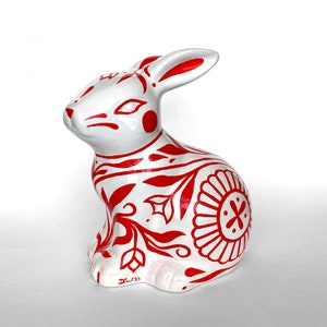 Hand Painted Upcycled Ceramic Rabbit - Vintage Bunny Handpainted With ...