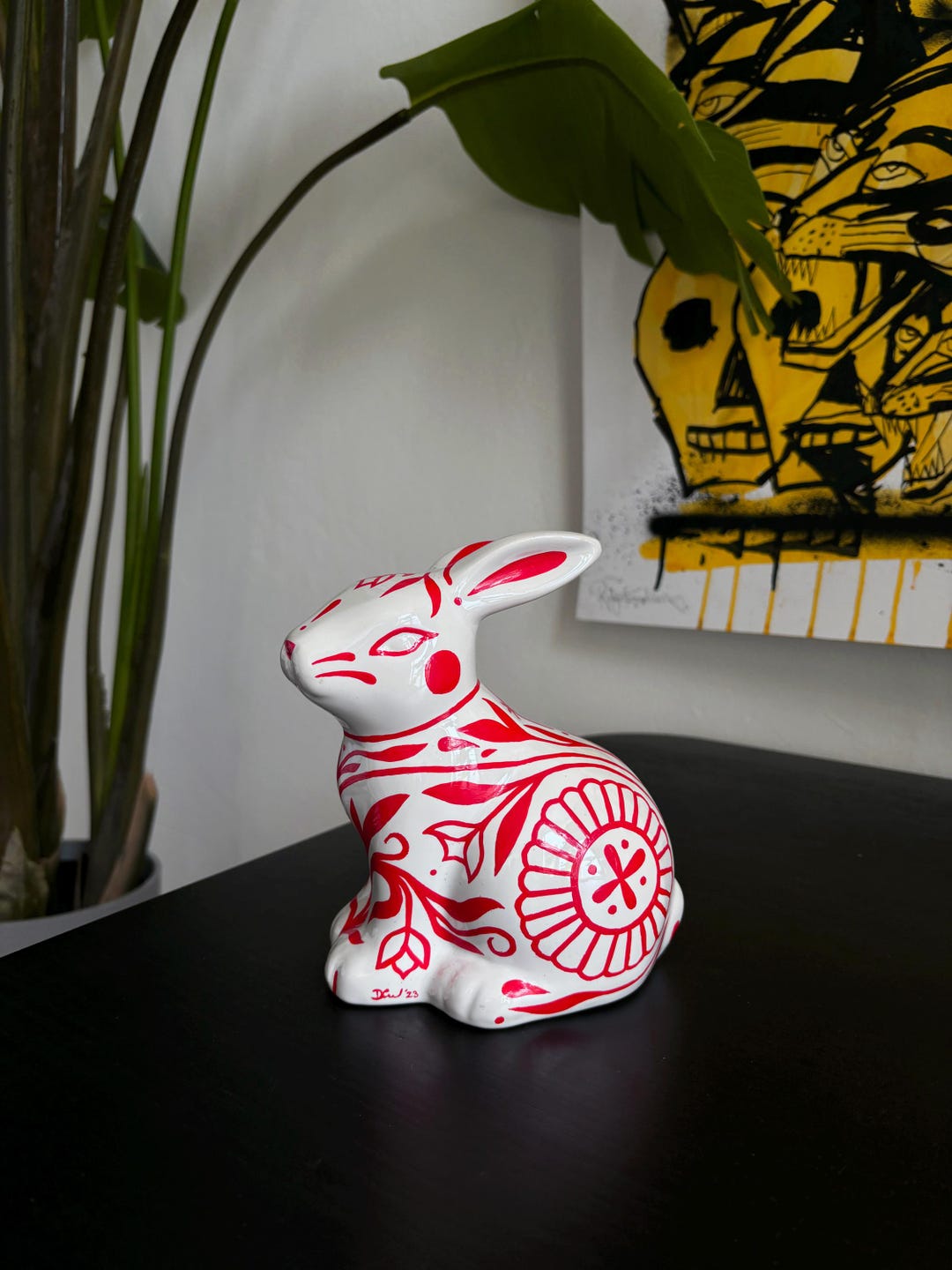 Hand Painted Upcycled Ceramic Rabbit - Vintage Bunny Handpainted With ...