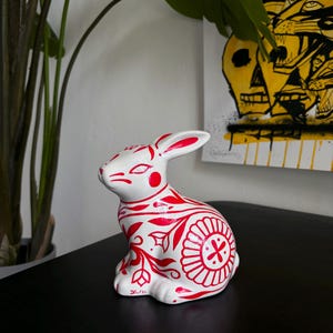 Hand Painted Upcycled Ceramic Rabbit - Vintage Bunny Handpainted With ...