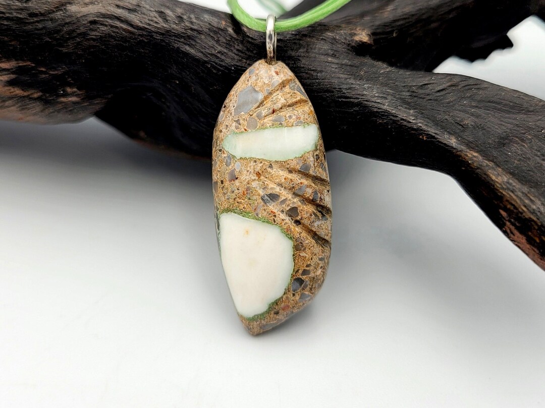 Hand Carved Pebble Necklace, Pebble Stone Pendant, Artisan Necklace ...