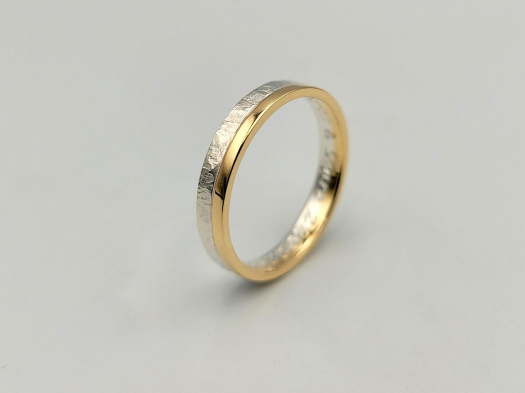 Two Tone Wedding Band, Gold and Silver Woman's Ring, Two Tone Hammered ...