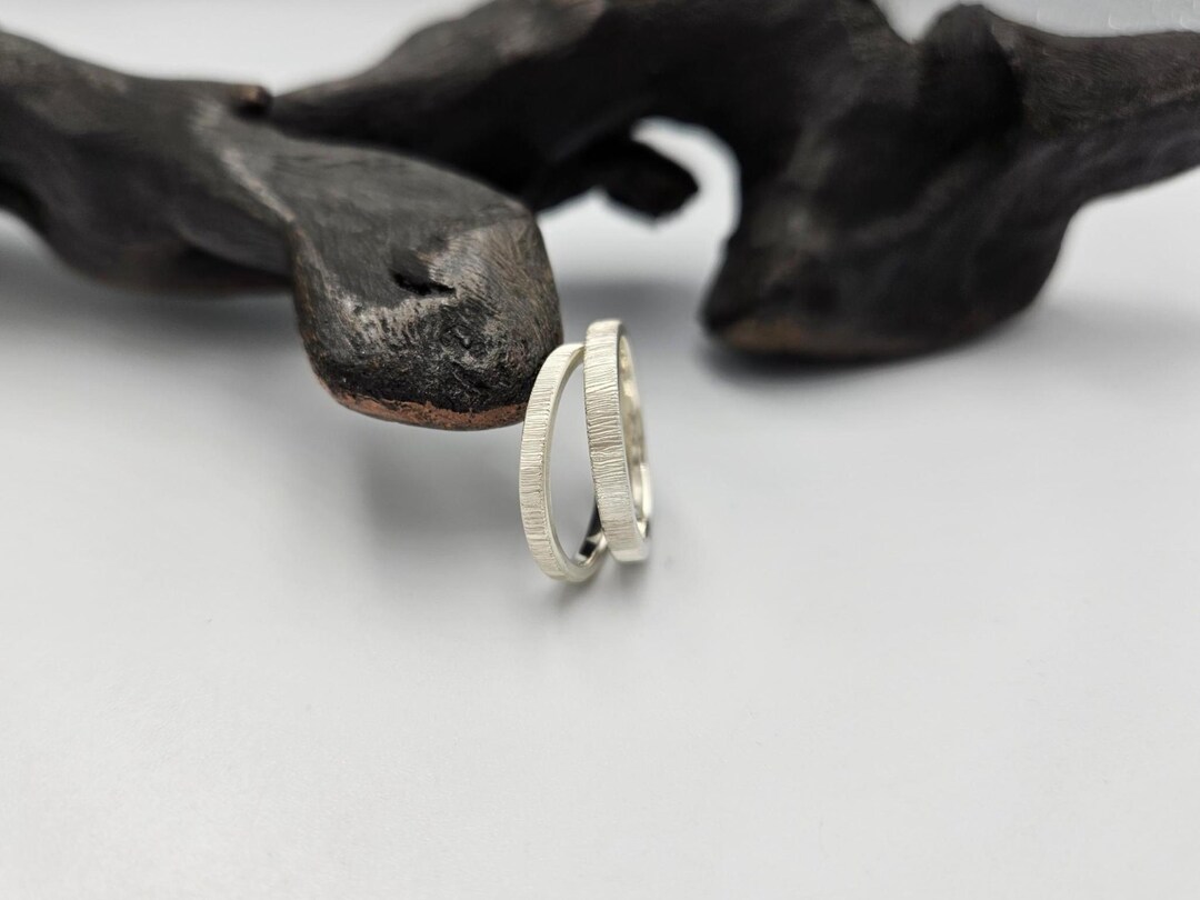 Handmade White Gold Tree Bark Wedding Ring Set, Minimalist Bands - Etsy
