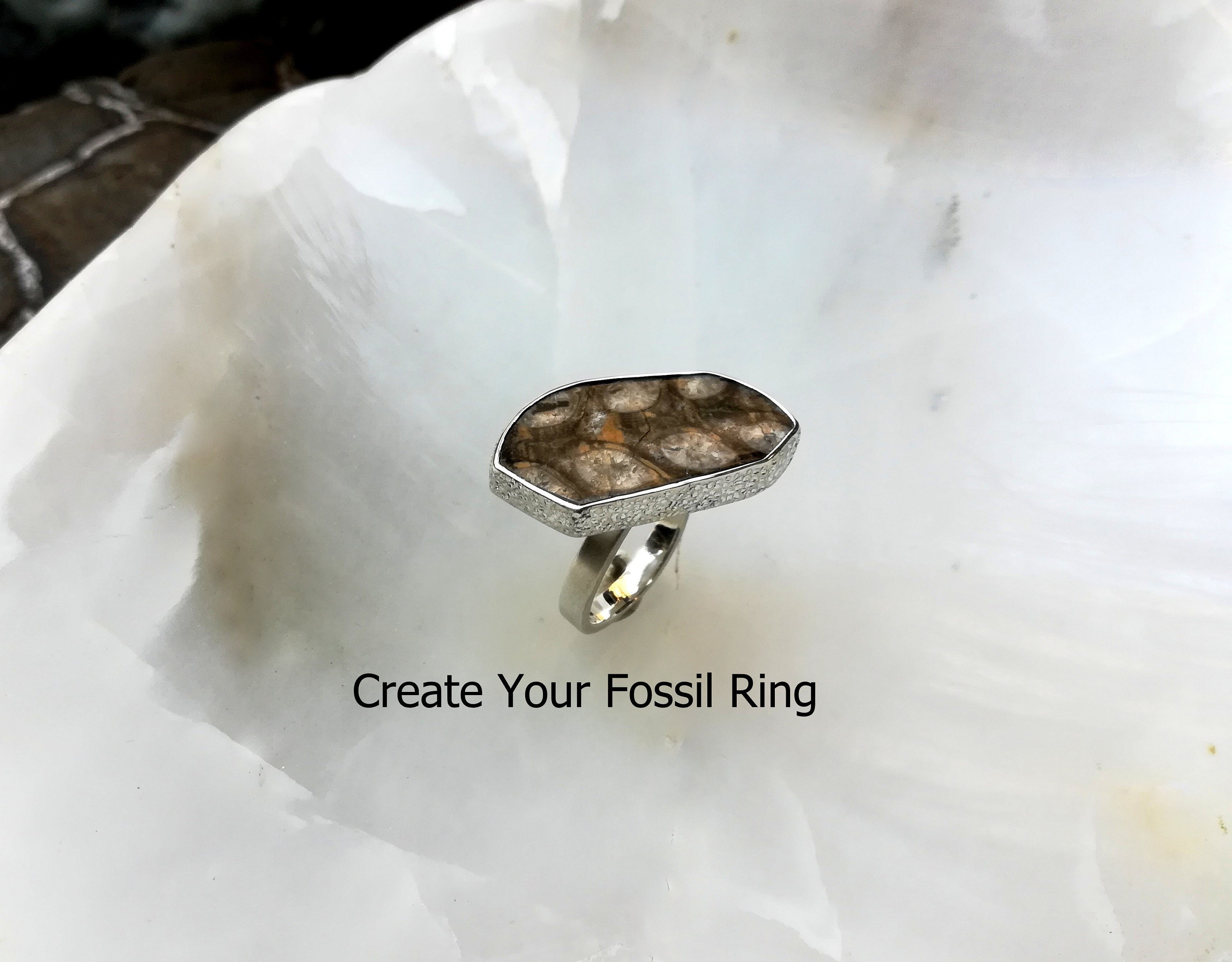 Custom Made Fossil Ring Fossilized Stone Ring Paleontology - Etsy
