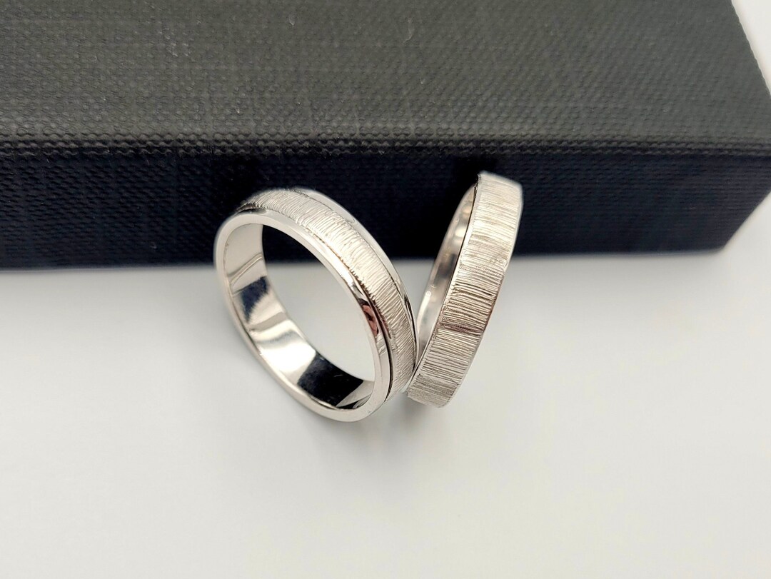 Engraved Wedding Ring Set, Textured Wedding Band Set, His and Her ...