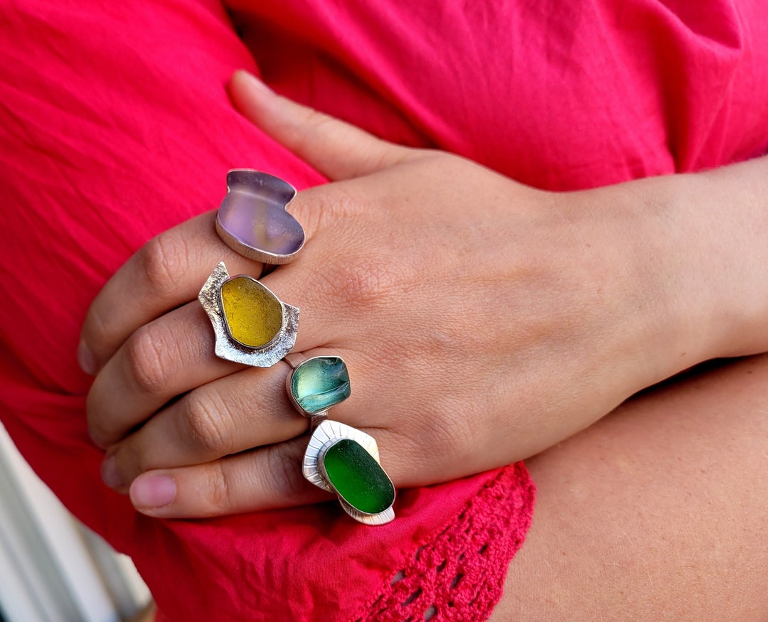 Custom Sea Glass Ring, Made to Order Beach Glass Ring, Sea Glass ...