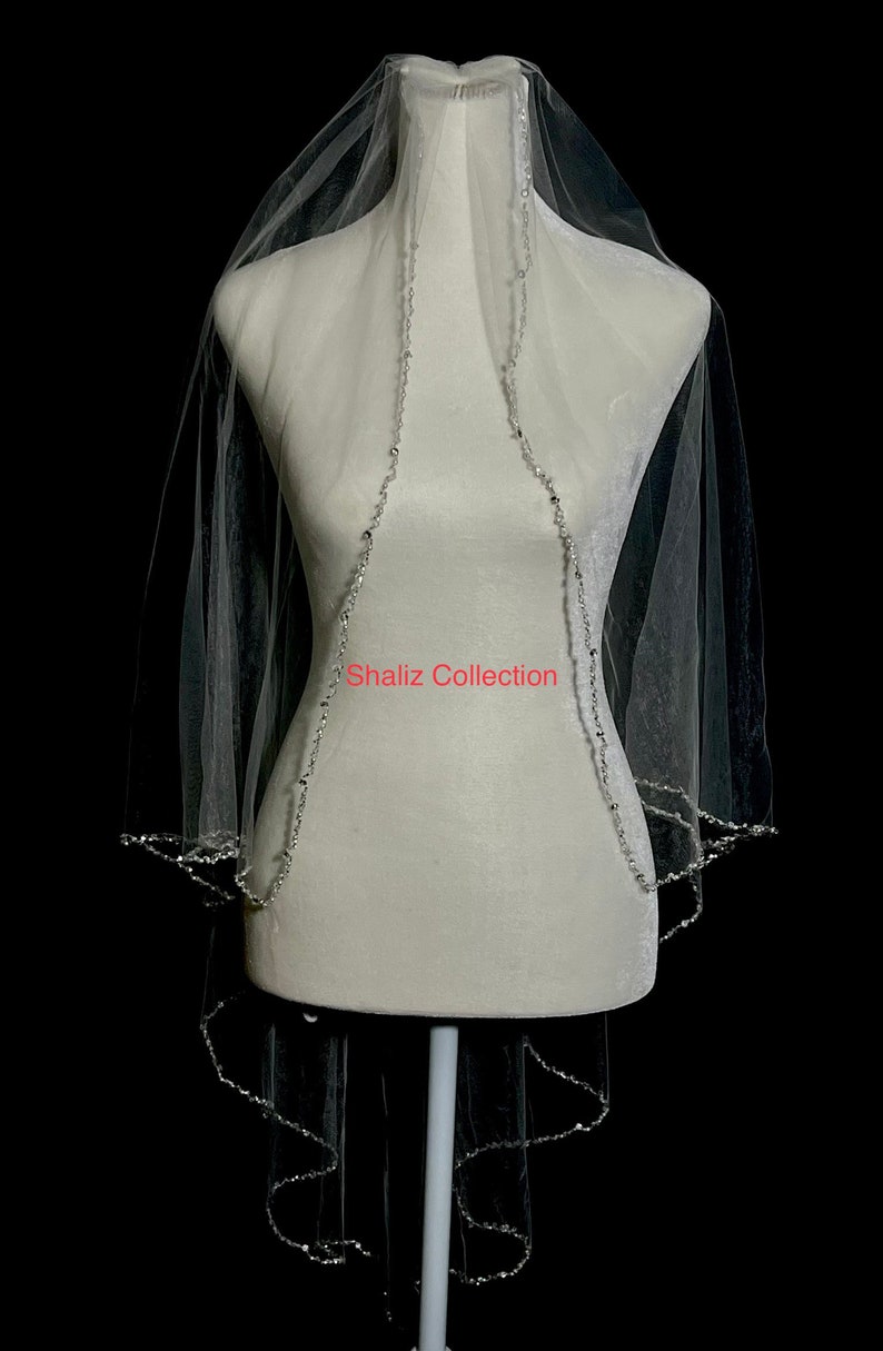 Angel Cut Waterfall Wedding Veil, Crystal Veil, Beaded Veil - Free ...