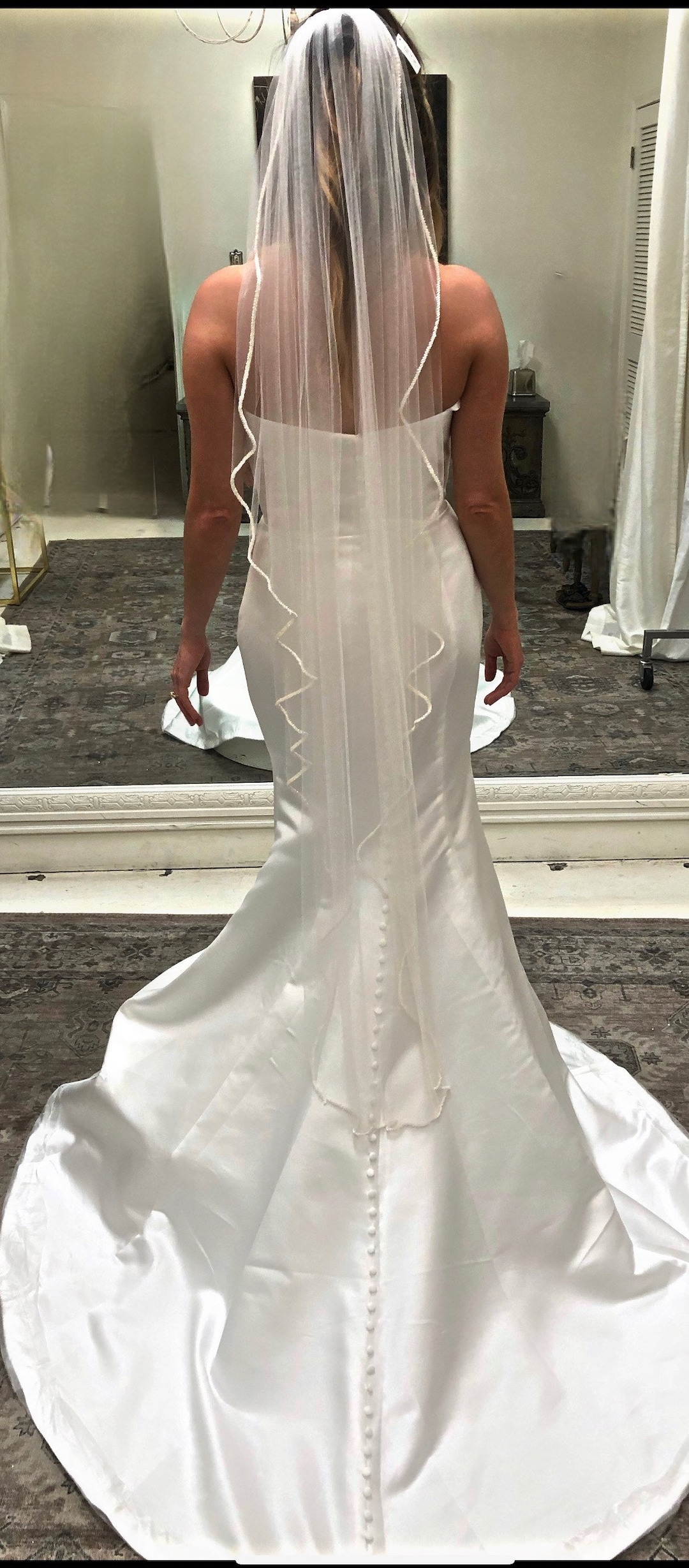 Beaded Edge Wedding Veil, Waterfall Cascading Wedding Veil, Fingertip ...