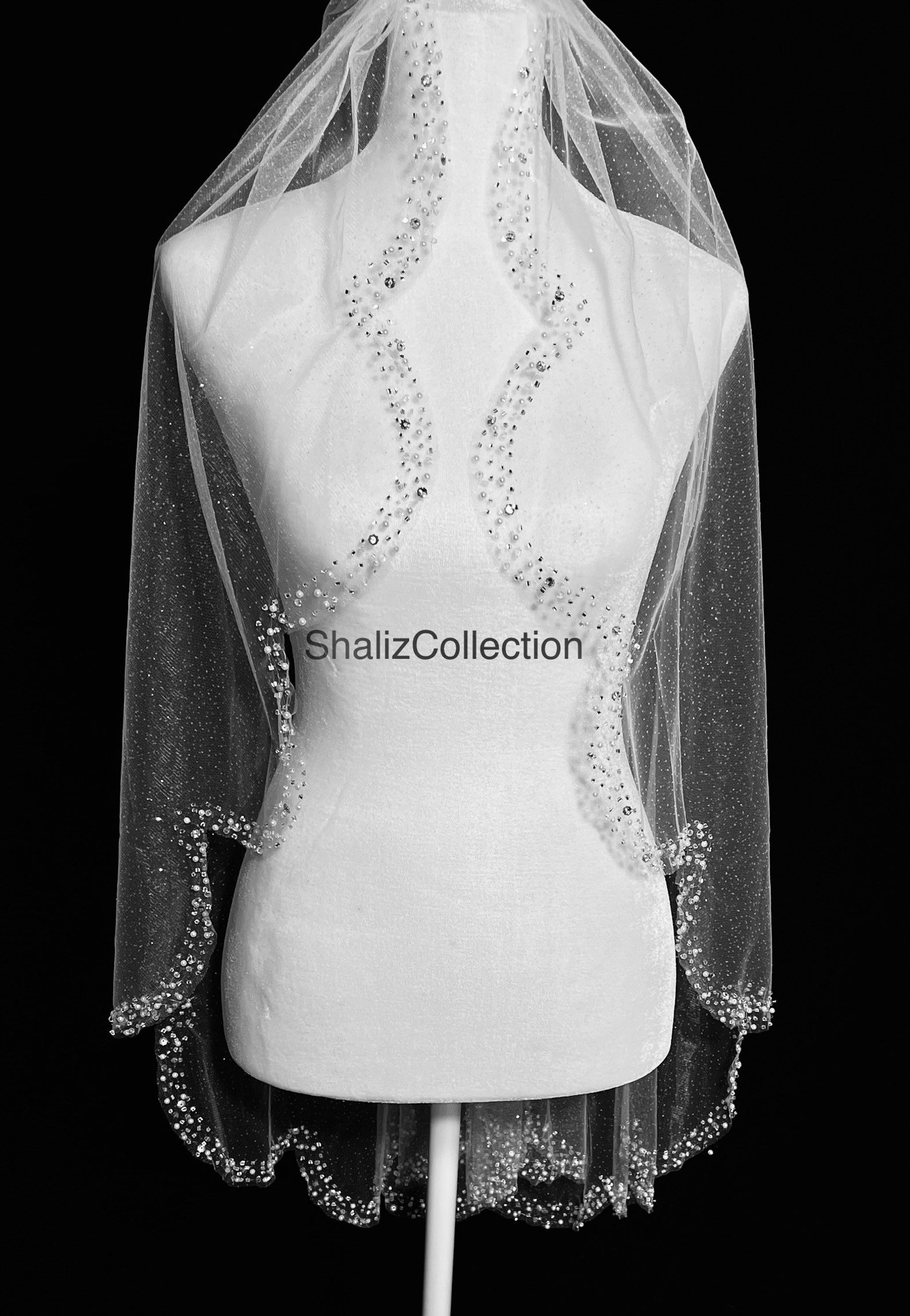 Glitter Angel Cut Veil, Waterfall Wedding Veil With Glitter Tulle ...