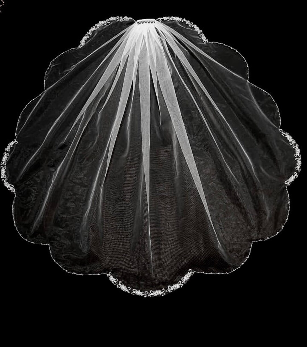 Scallop Edge Wedding Veil, Crystal Wedding Veil, Angel Cut Beaded Veil ...