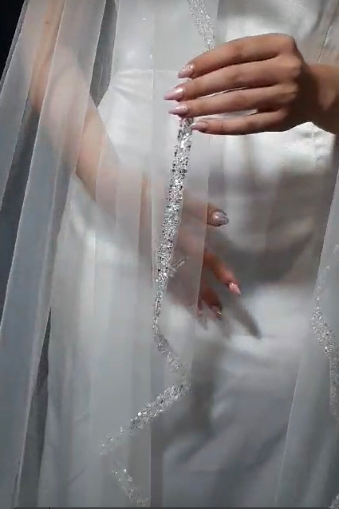 Beaded Crystal Wedding Veil: Cascading Cut Tulle, Rhinestone Edge - Etsy