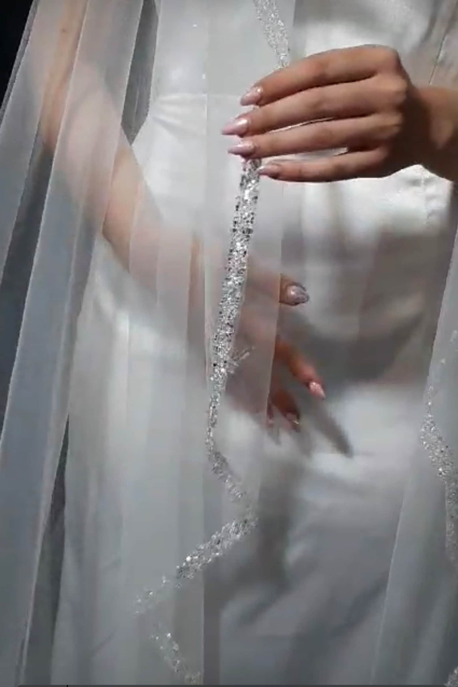 Beaded Crystal Wedding Veil: Cascading Cut Tulle, Rhinestone Edge - Etsy