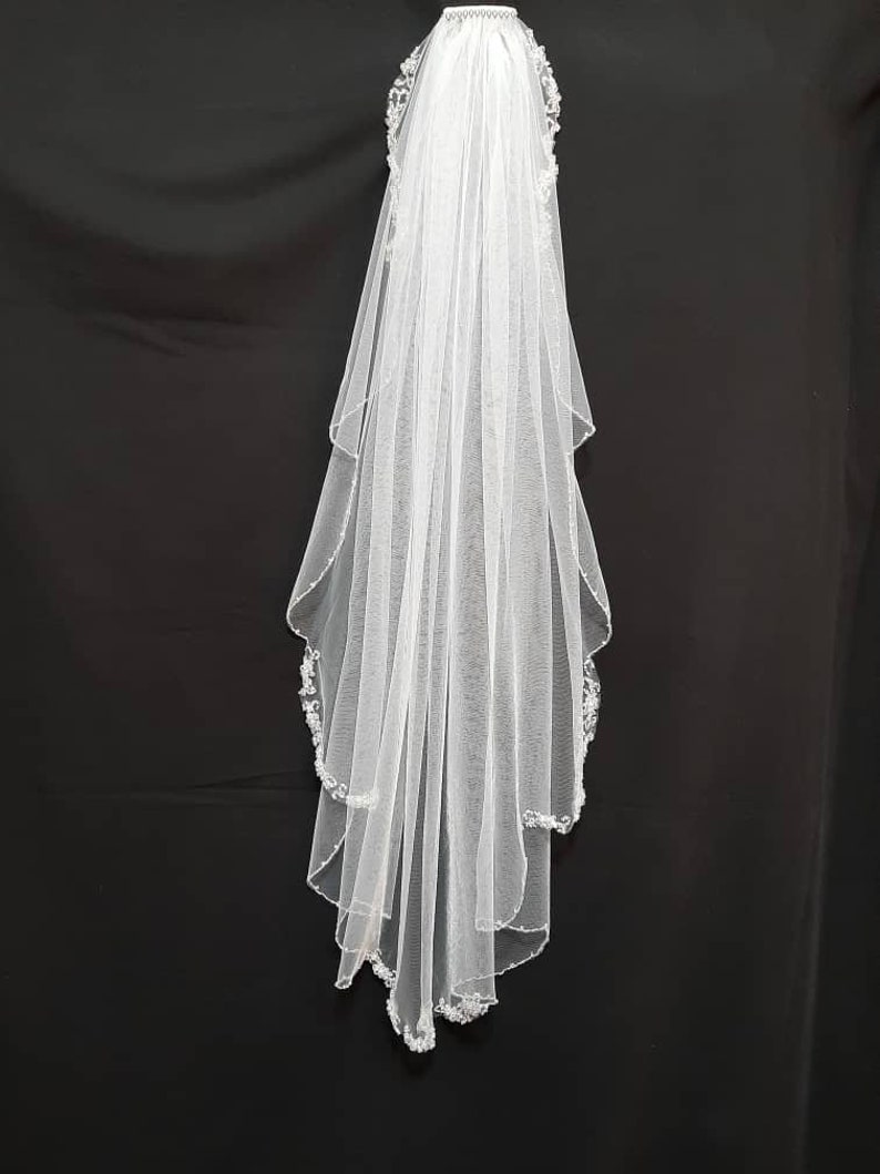Scallop Edge Wedding Veil, Crystal Wedding Veil, Angel Cut Beaded Veil ...