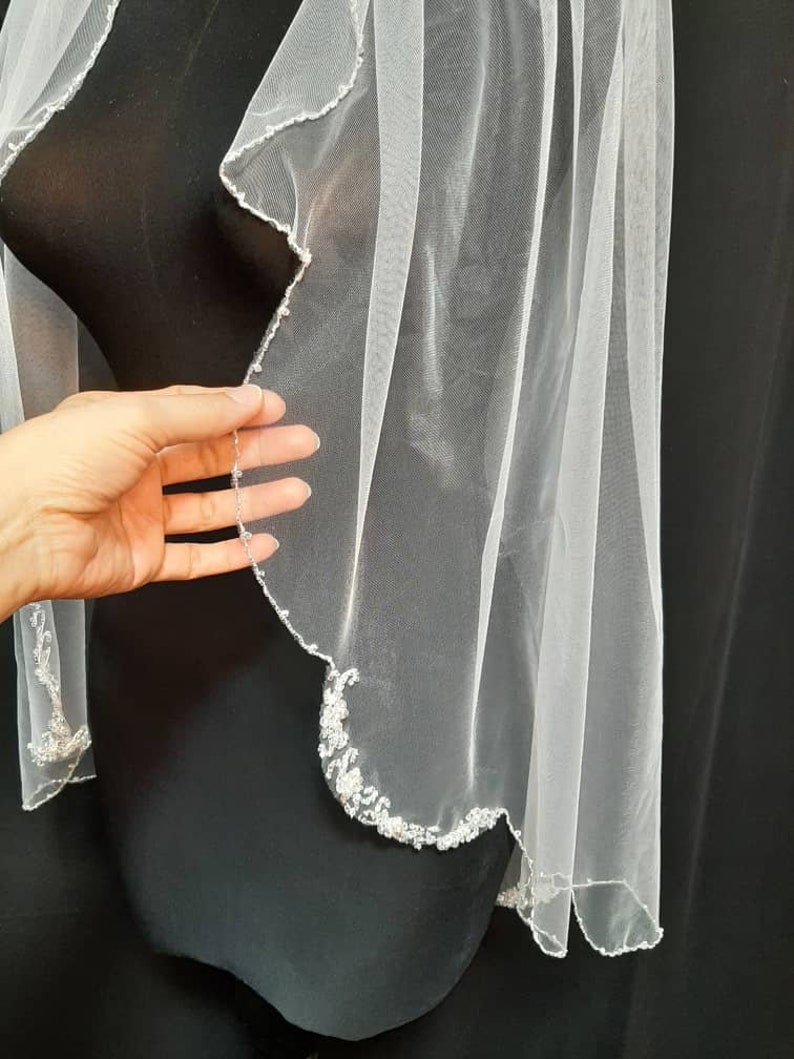 Scallop Edge Wedding Veil, Crystal Wedding Veil, Angel Cut Beaded Veil ...