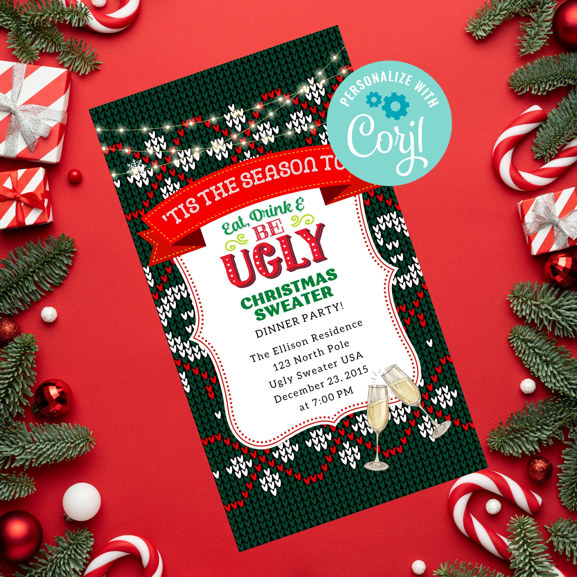 Ugly Sweater Christmas Party Digital Invitation INSTANT EDITABLE ...