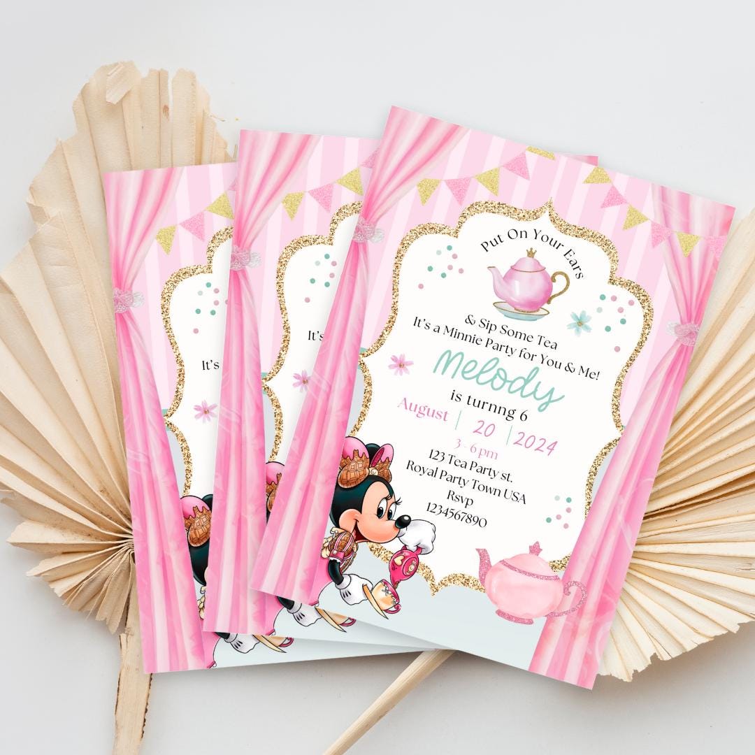 Instant Editable Pink Minnie Tea Party Garden Girly Coquette Pink Girls ...