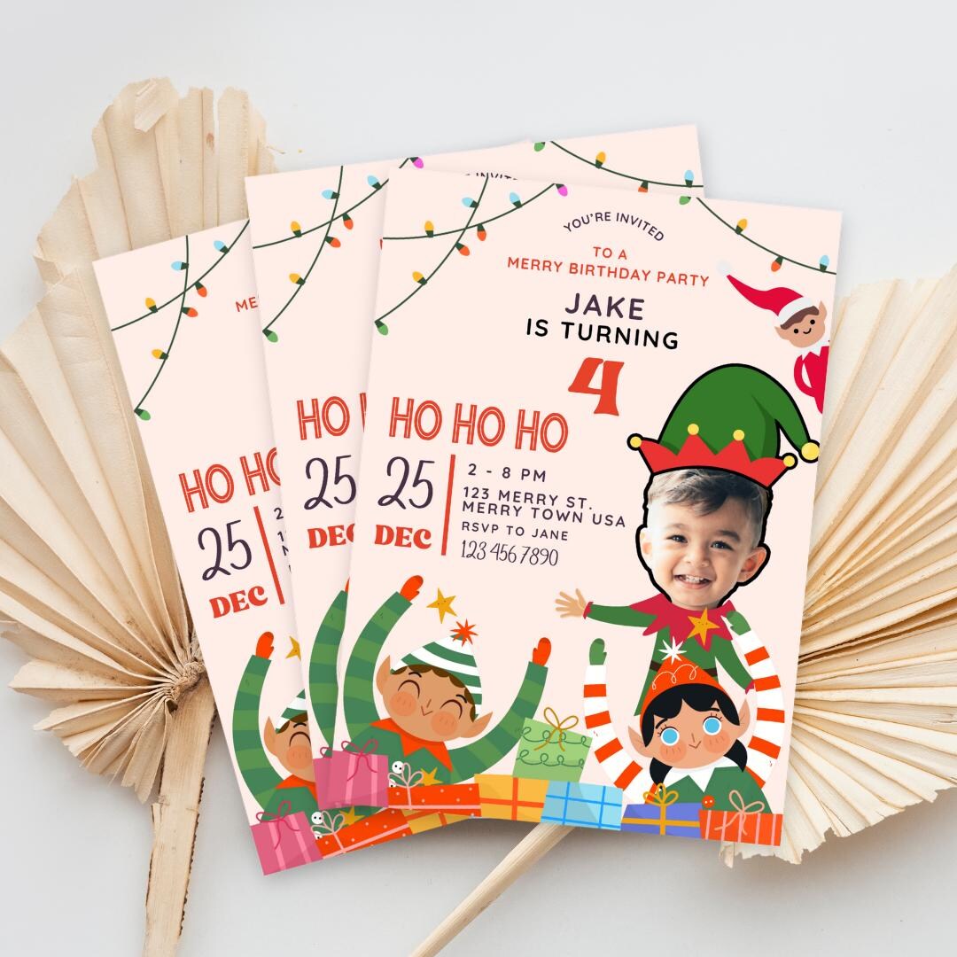 Custom Elf Birthday Invitation, Photo Party (digital PDF 5x7) - Etsy