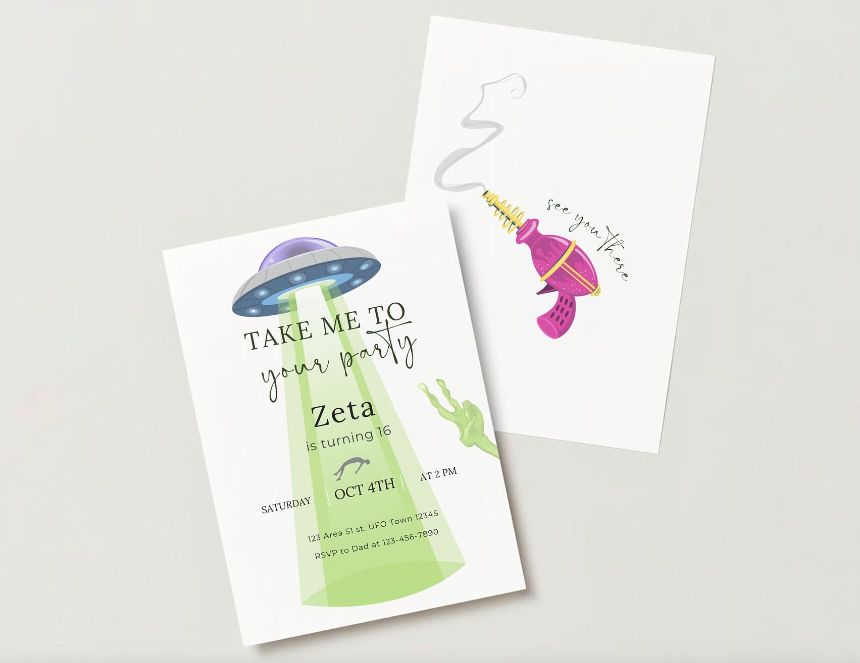 Instant Editable UFO Area 51 Alien Take Me to Your Party Digital ...