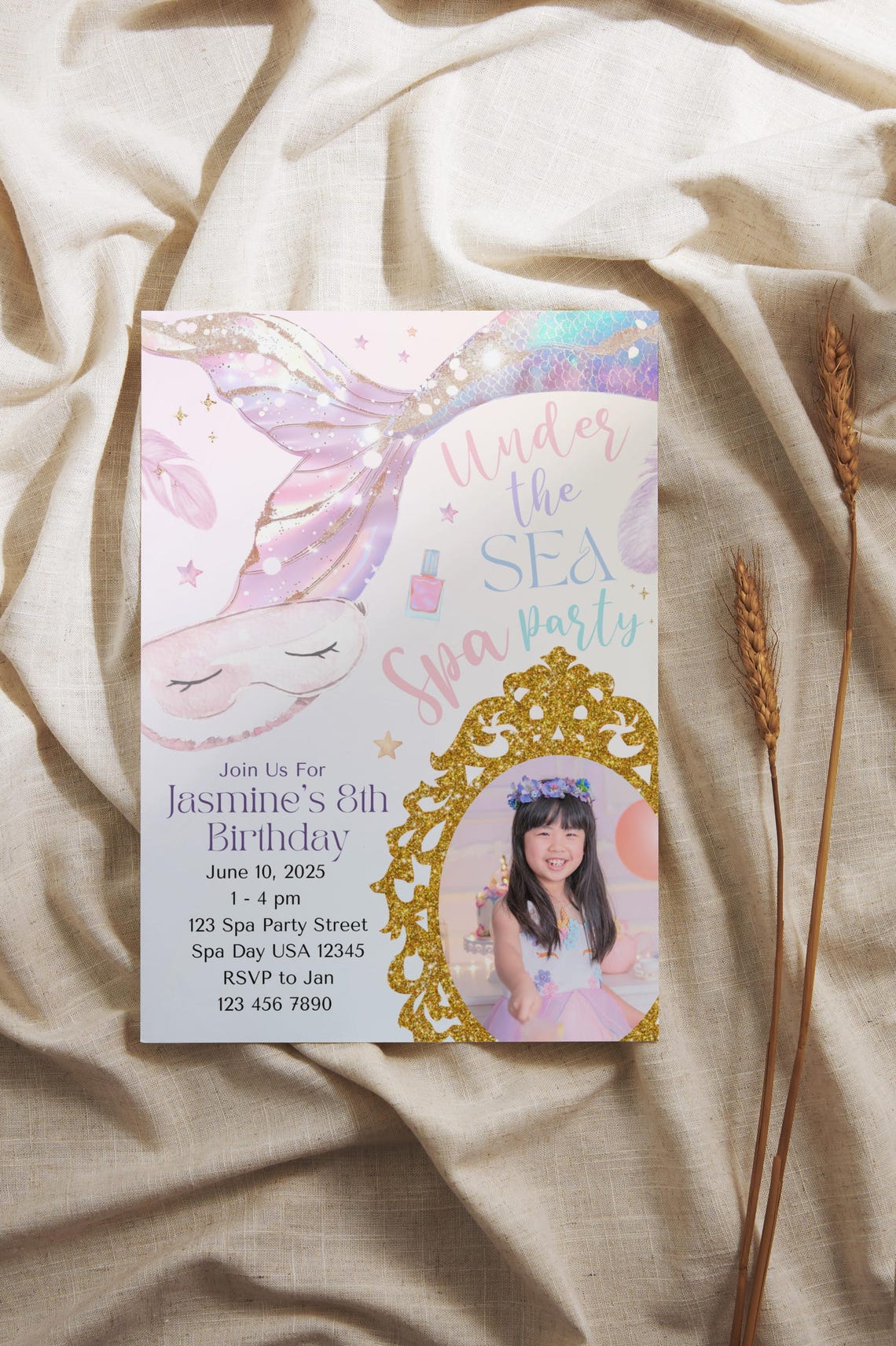 Mermaid Spa Birthday Party Invitation – Under the Sea, Printable (5x7 ...