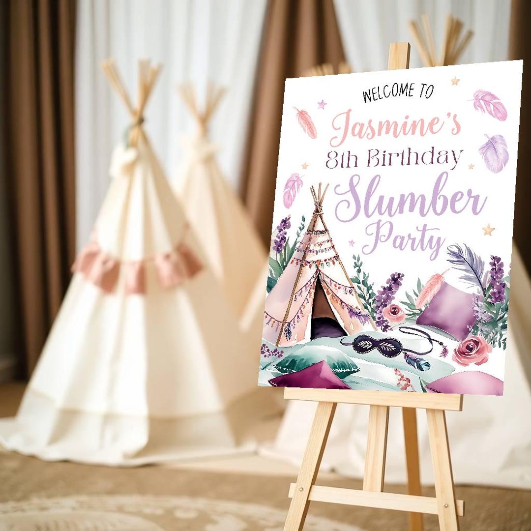 Boho Chic Teepee Slumber Party Welcome Sign 12x18 Printable Instant ...
