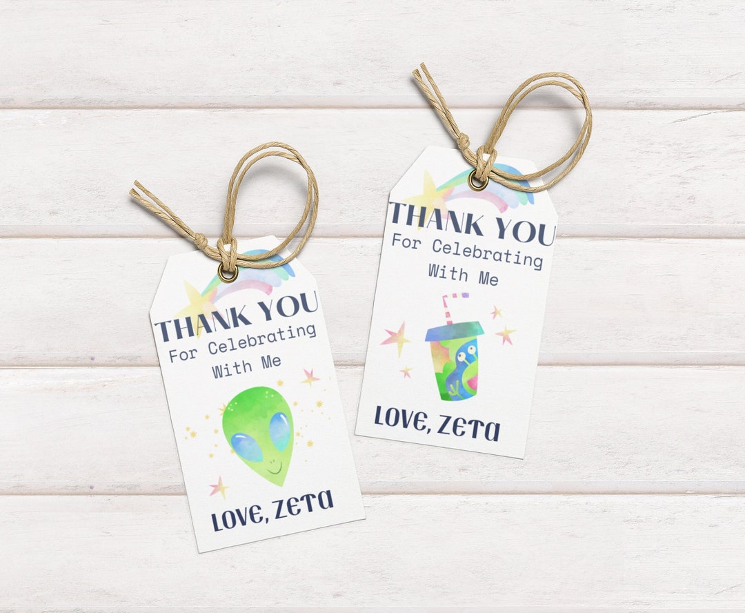 Editable Alien Thank You Tags, Watercolor Space Birthday (digital ...