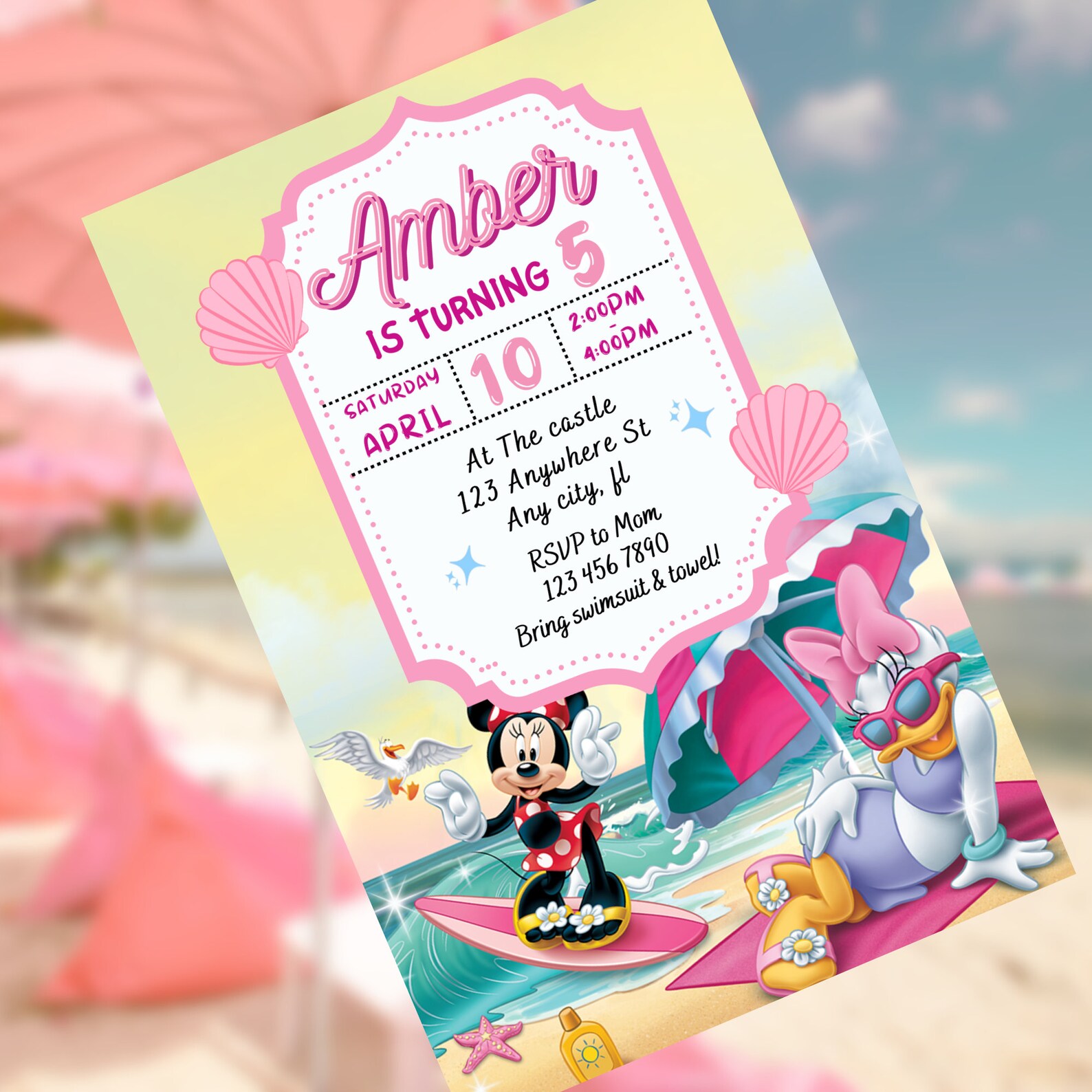 Minnie Mouse Pool Party Birthday Digital Invitation - Etsy