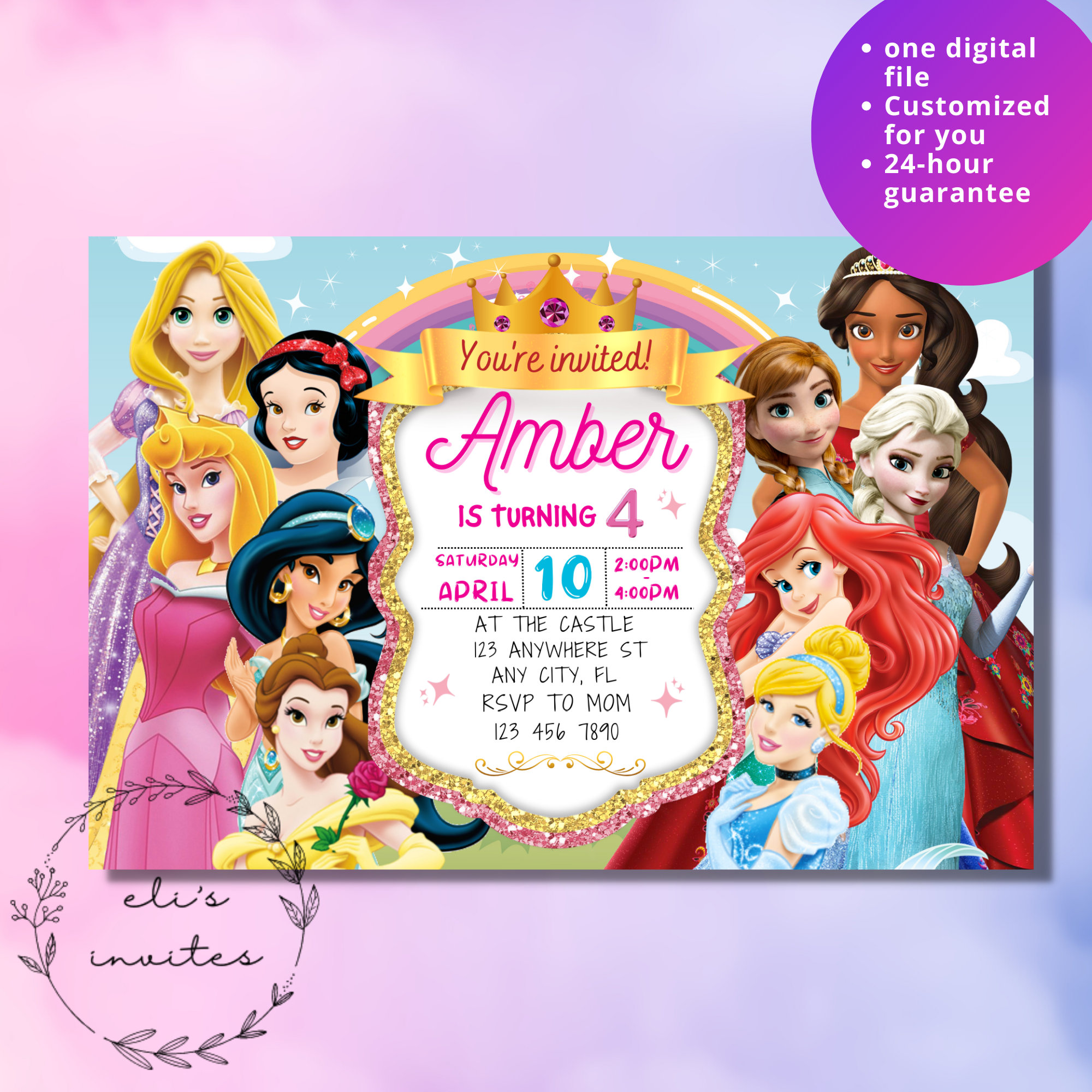 Princess Digital Birthday Invitation - Etsy
