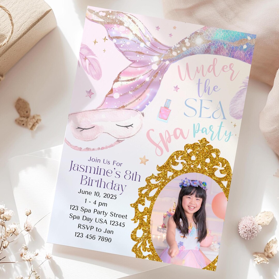 Mermaid Spa Birthday Party Invitation – Under the Sea, Printable (5x7 ...