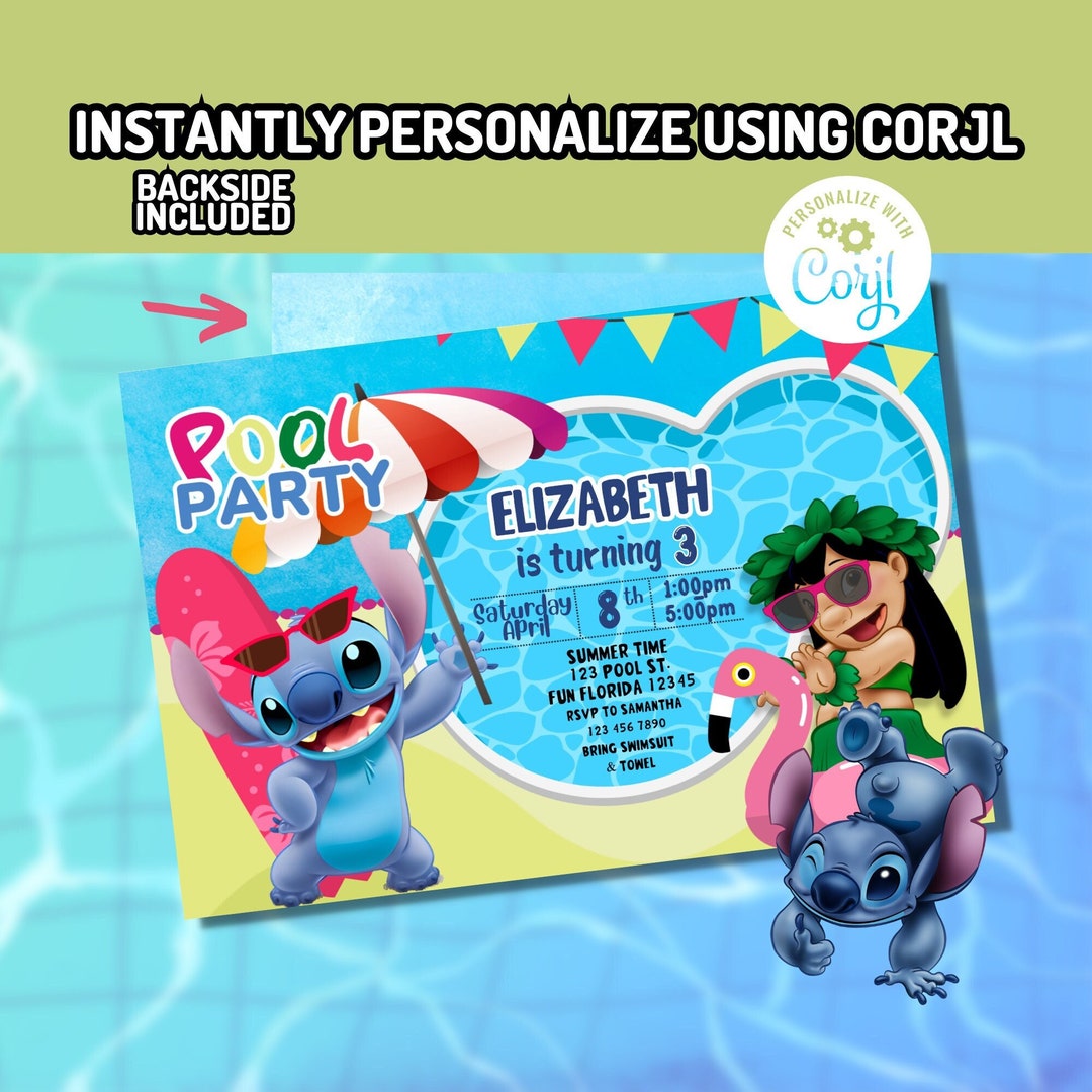 Corjl Lilo and Stitch Pool Party Digital Birthday Invitation INSTANT ...