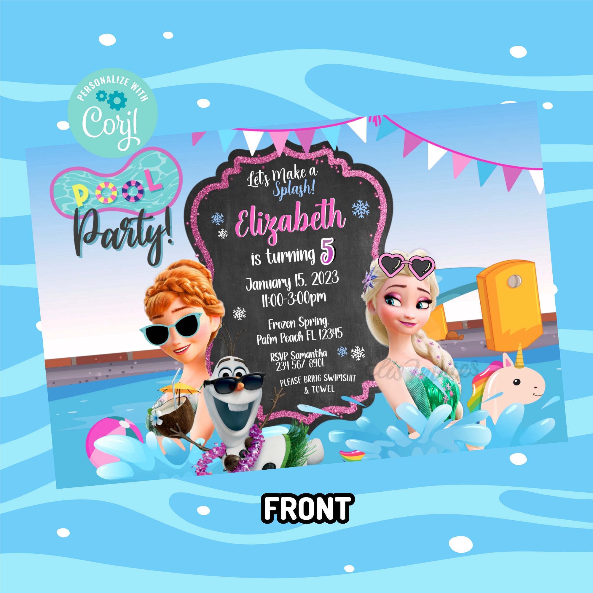 Corjl Frozen Summer Pool Party Birthday Digital Invitation - Etsy