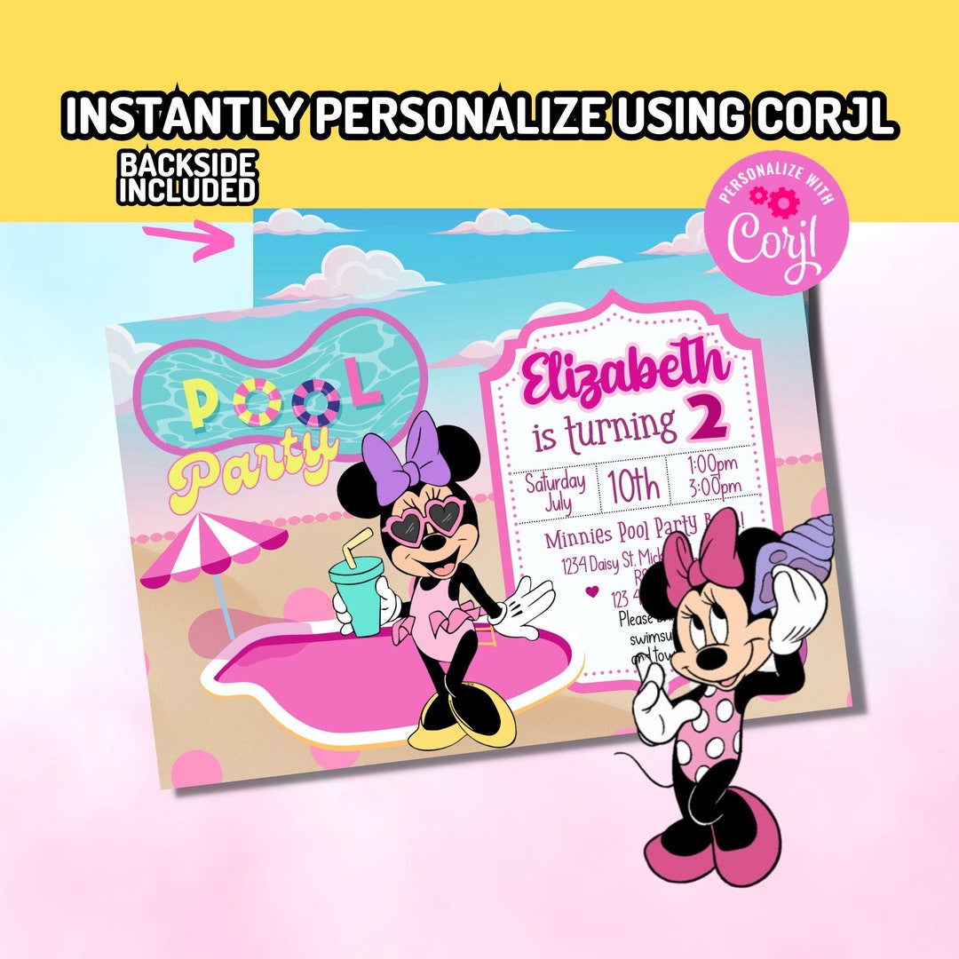 Corjl Minnie Mouse Pool Party Birthday Digital Invitation INSTANT ...