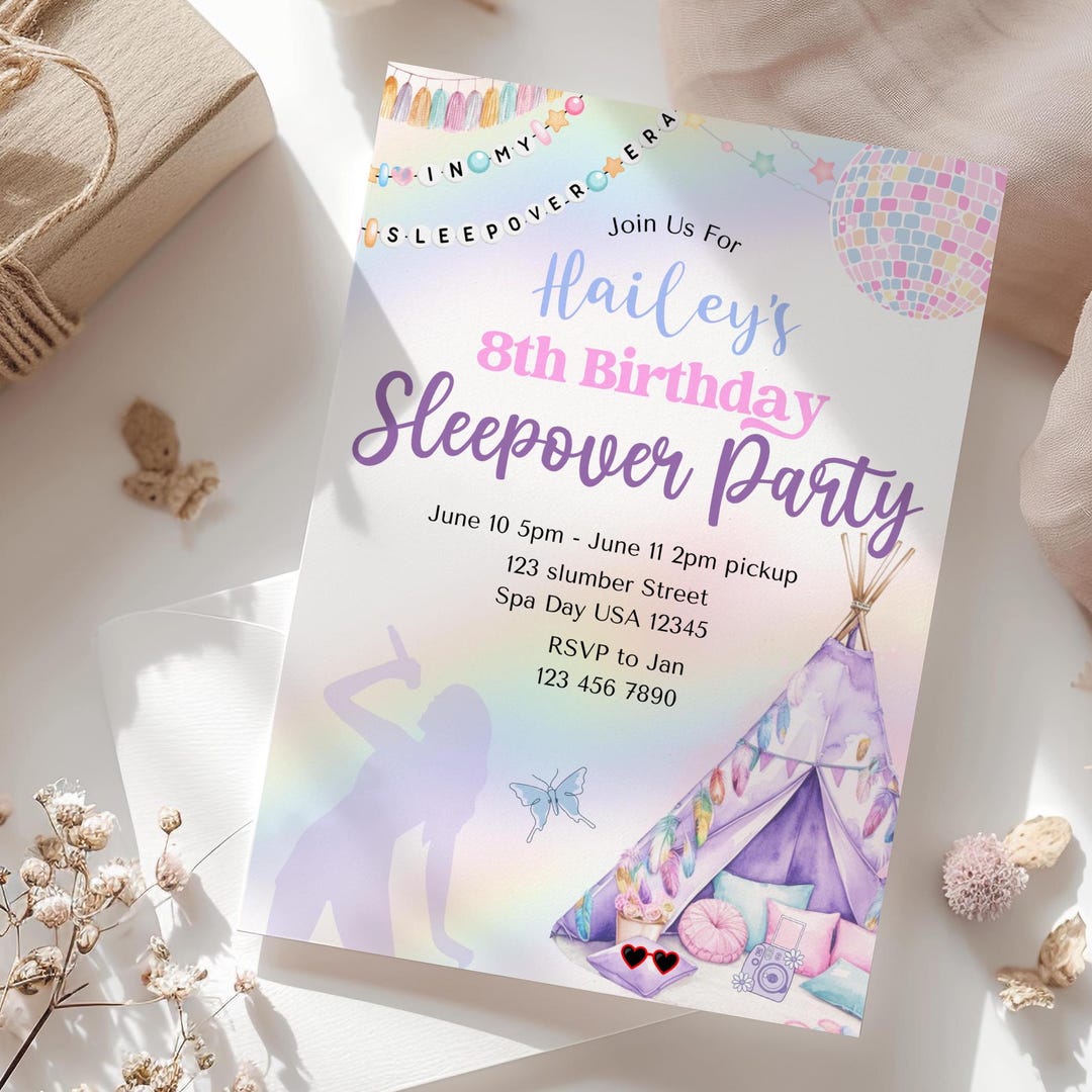 Swifty Sleepover Invitation – Instant Edit 5x7 Printable Taylor Swift ...
