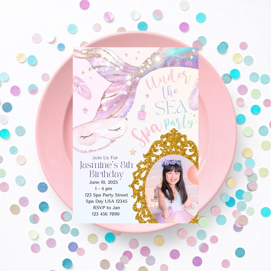Mermaid Spa Birthday Party Invitation – Under the Sea, Printable (5x7 ...