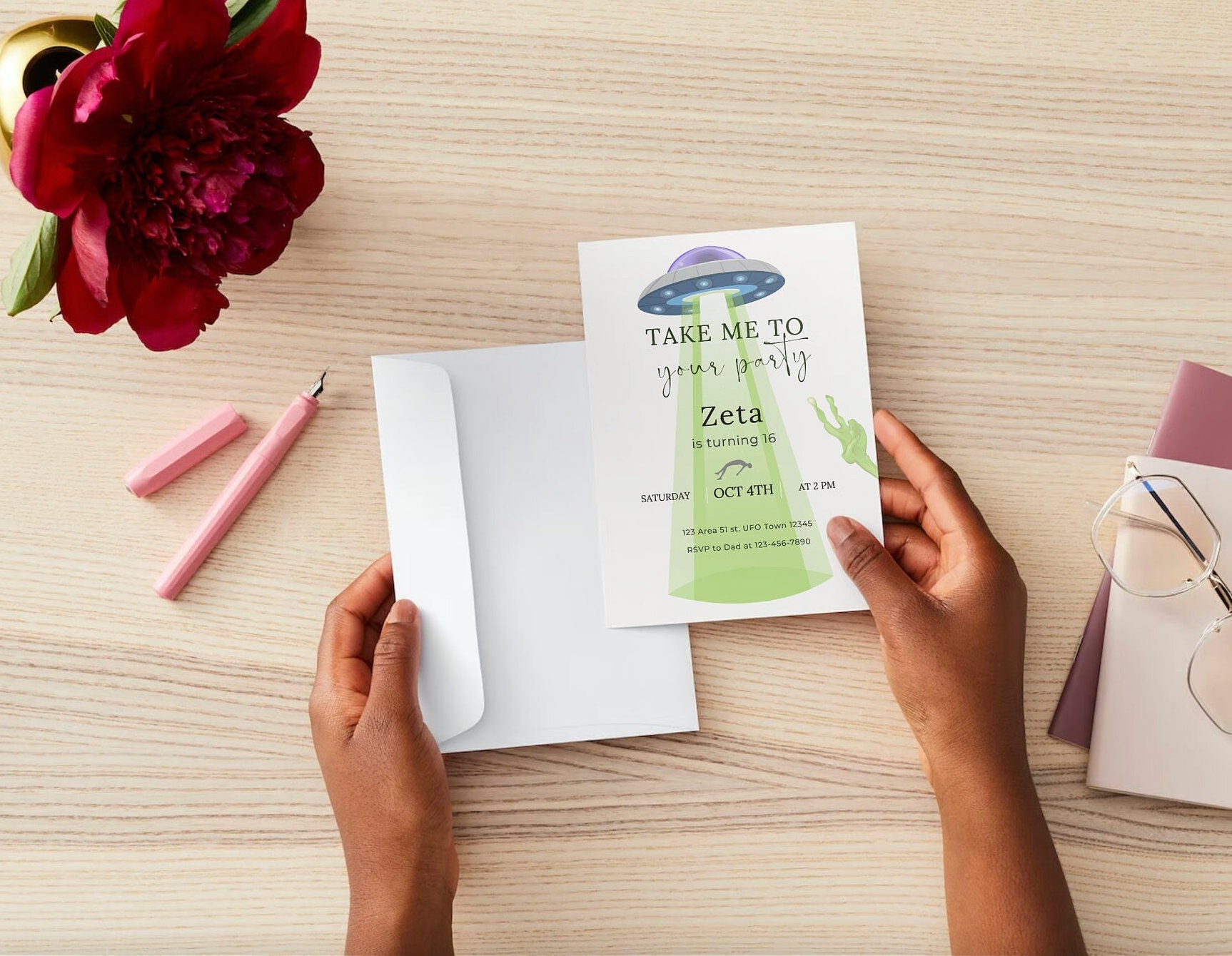 Instant Editable UFO Area 51 Alien Take Me to Your Party Digital ...