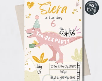 Corjl Tea Rex Tea Party Neutral Boy Girl Birthday Digital Invitation ...
