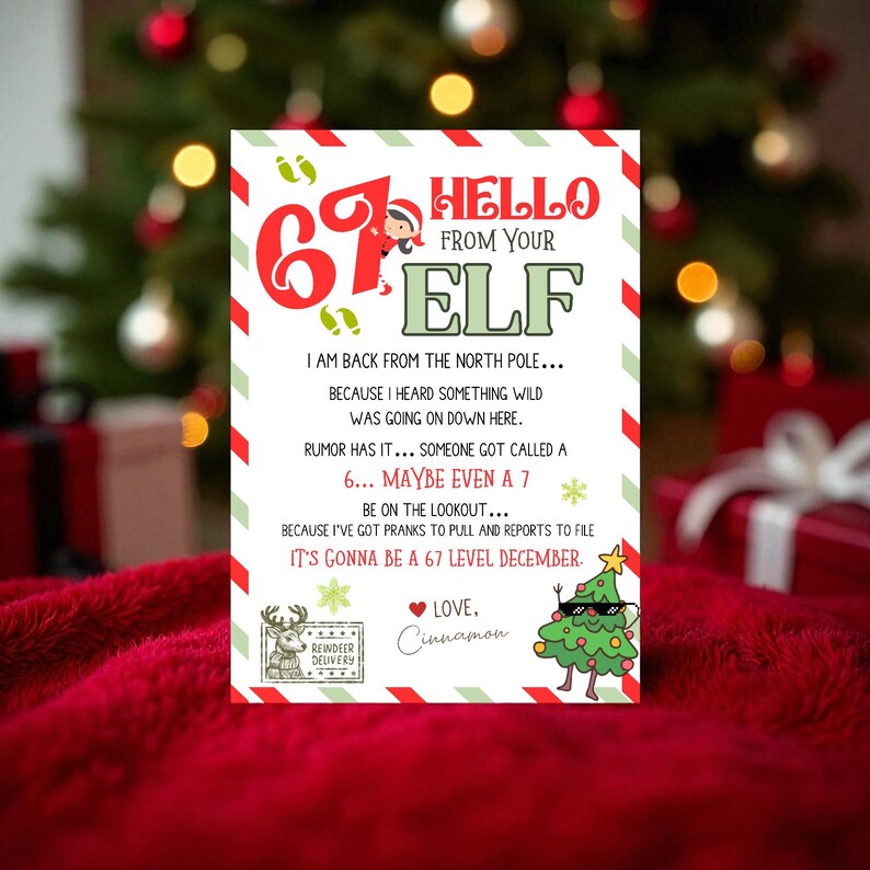Funny Elf Return Letter Printable • 67 Meme Edition • Christmas Arrival ...