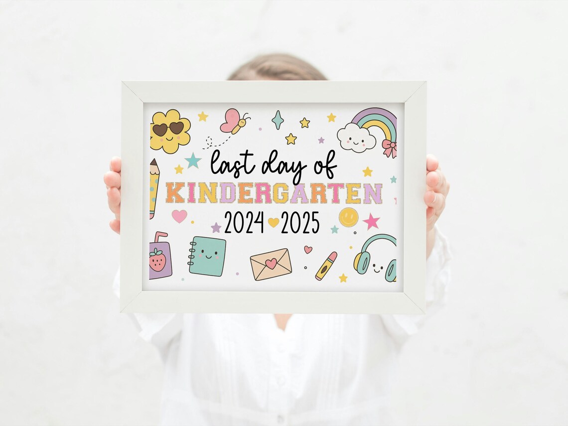 Last Day of Kindergarten Sign, Pastel Kawaii Style (digital Download ...