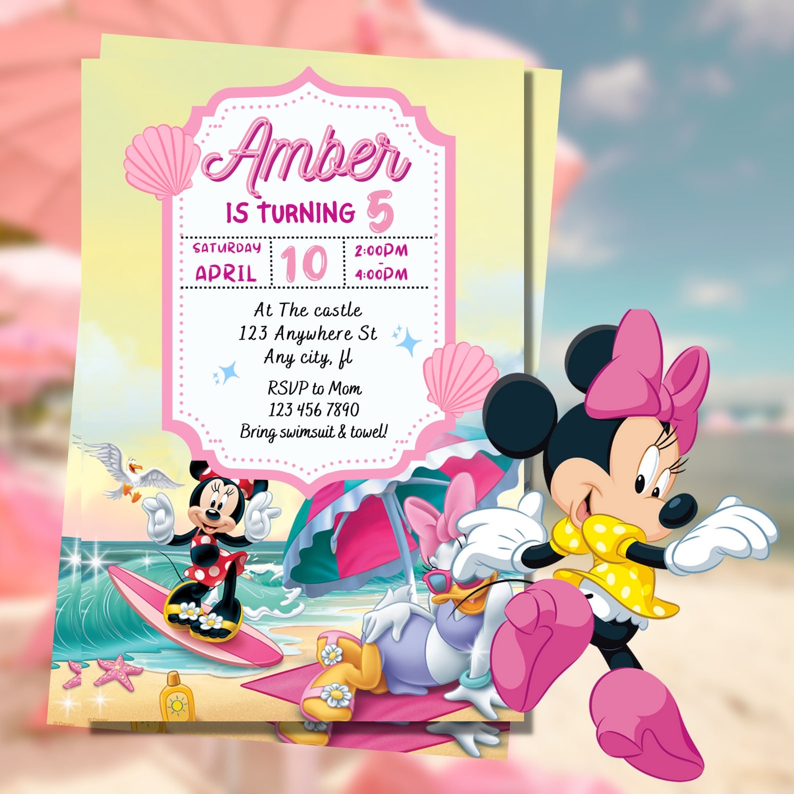 Minnie Mouse Pool Party Birthday Digital Invitation - Etsy