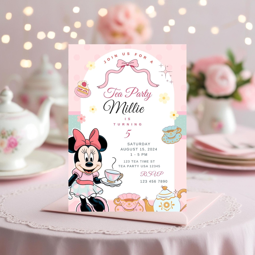 Instant Editable Pink Minnie Tea Party Garden Girly Coquette Pink Girls ...