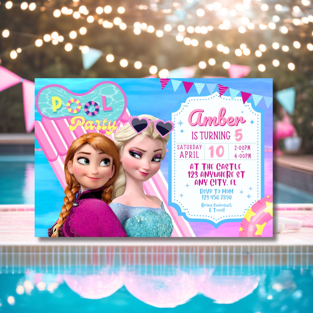 Frozen Summer Pool Party Birthday Digital Invitation INSTANT EDITABLE ...