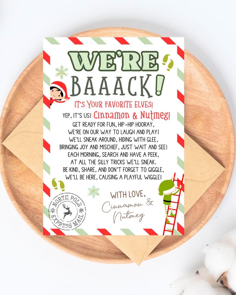 We're Back Elf Letter Girl and Boy Elves Green - Neutral Welcome Back ...