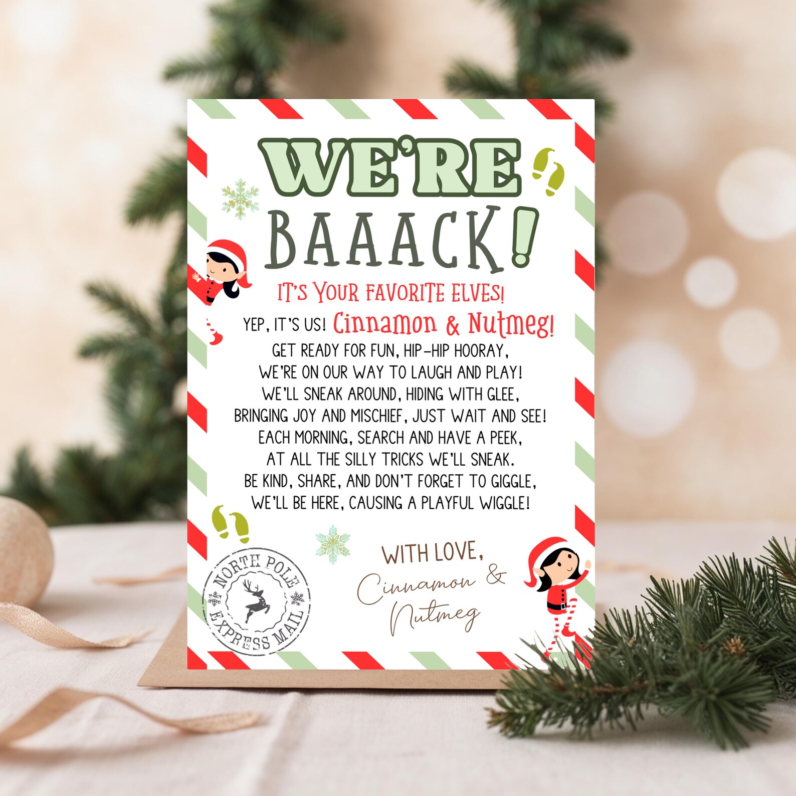 We're Back: Girl Elves - Neutral Green Elf Welcome Letter With Elf ...
