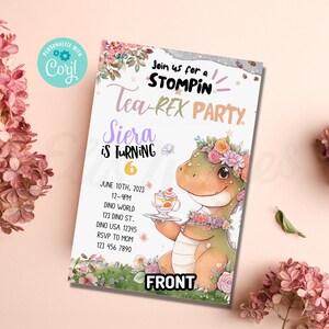 Corjl Tea Rex Tea Party Birthday Digital Invitation INSTANT - Etsy