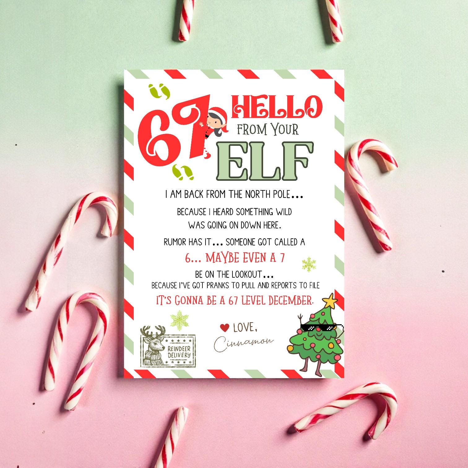 Funny Elf Return Letter Printable • 67 Meme Edition • Christmas Arrival ...
