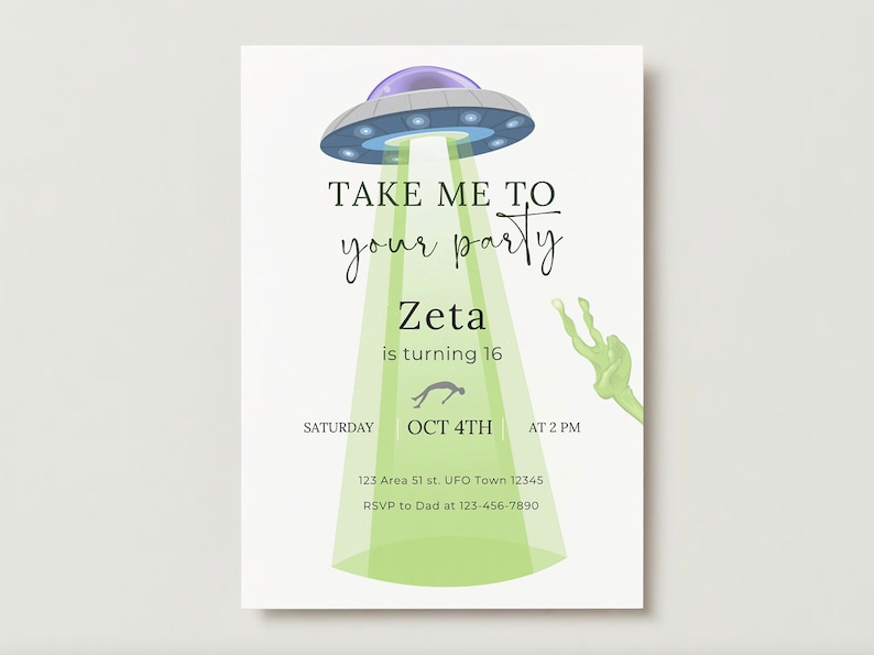 UFO Alien Birthday Invitation, Area 51 Party (digital Printable) - Etsy