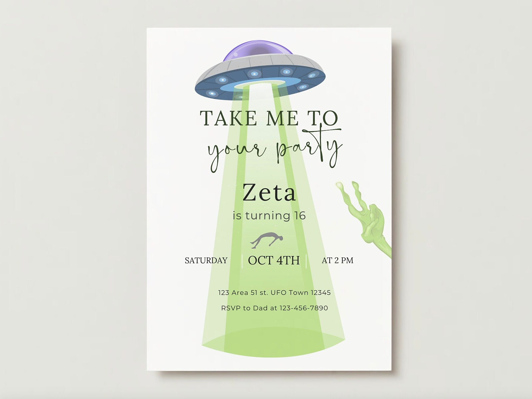 Instant Editable UFO Area 51 Alien Take Me to Your Party Digital ...