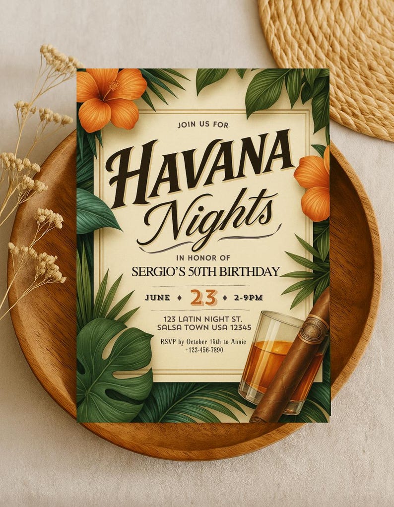 Havana Birthday Invitation – Tropical Cuban Night Party (instant ...